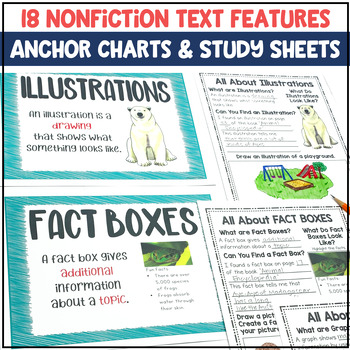 Nonfiction Text Features Worksheets Anchor Charts & Graphic Organizers ...