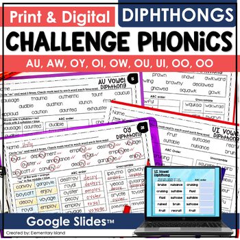 Vowel Diphthongs Multisyllabic Words Phonics Worksheets Multisyllable ...